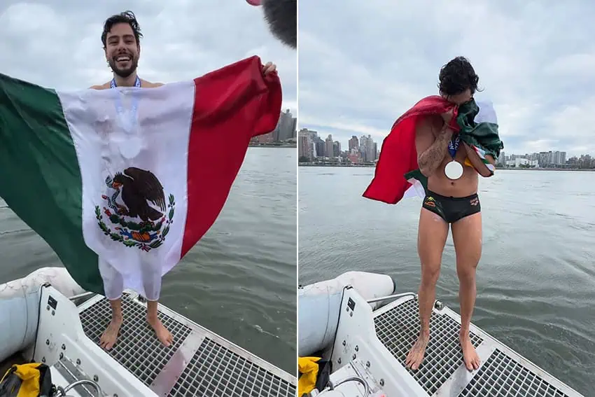 El nadador mexicano de agua abierta, David Olvera, establece un récord mundial de la vuelta más ...